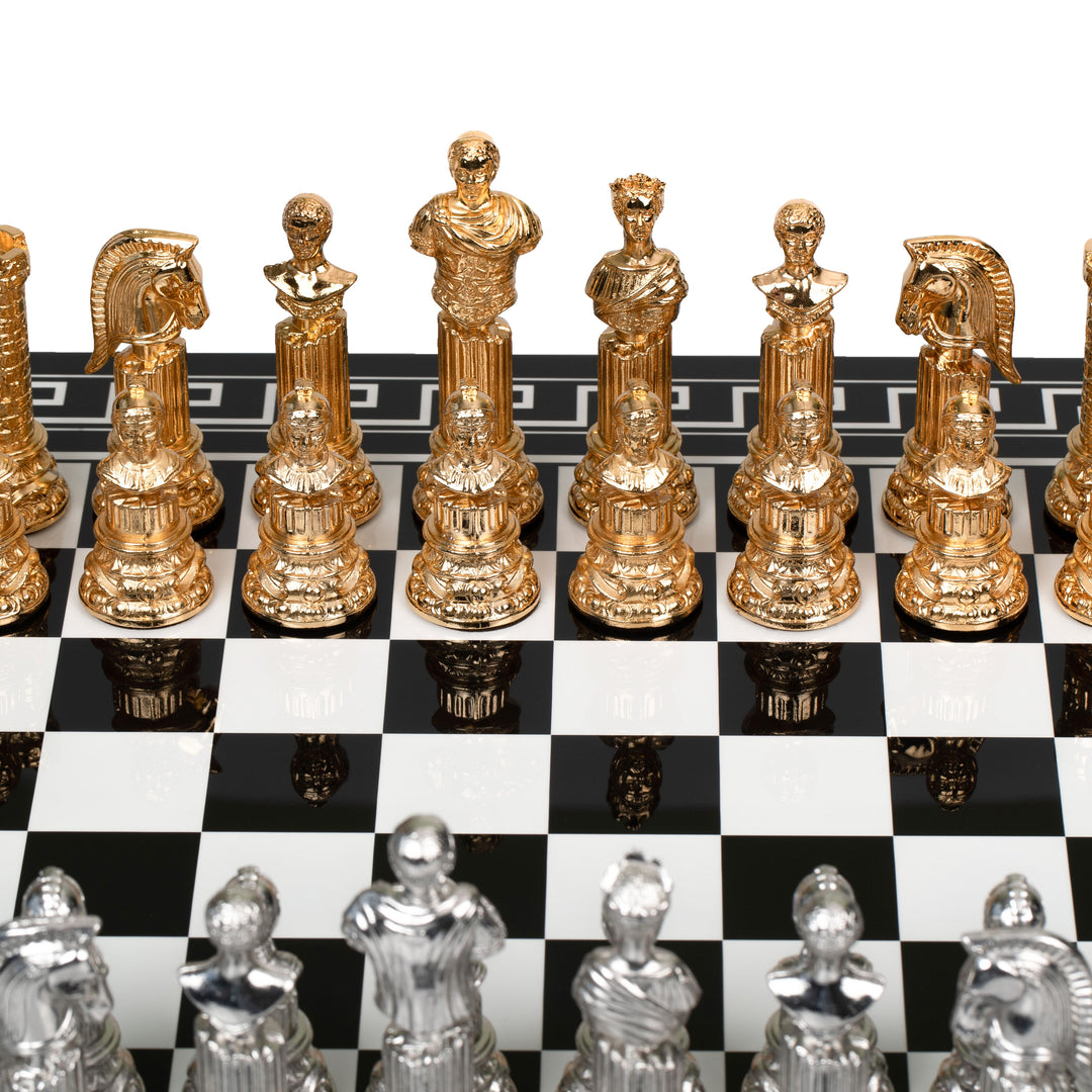 Roman Imperator Bust: Gold Plated Chess Men with black Greek Wooden Ga ...